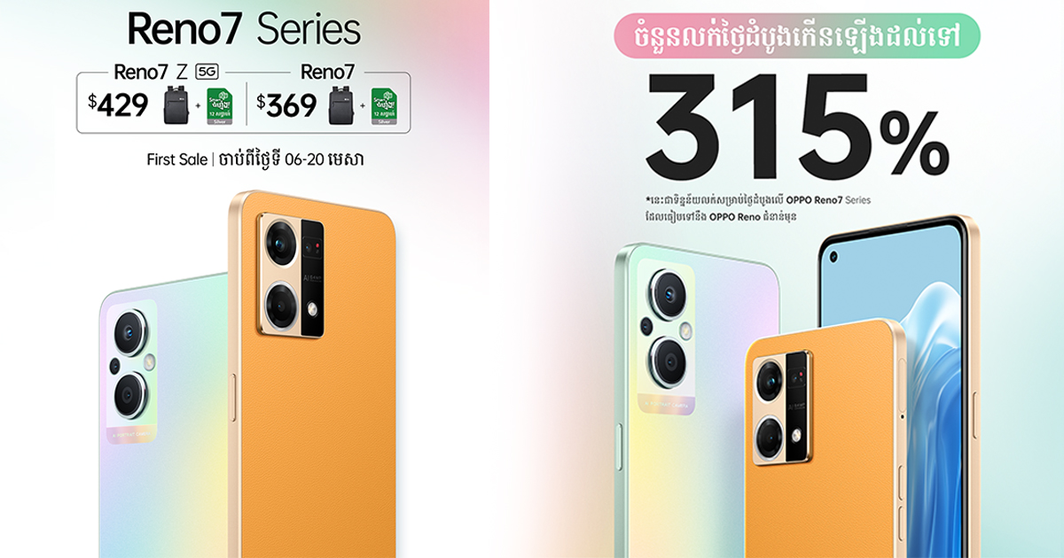 កក្រើក! OPPO Reno7 Series អាចបំបែកកំណត់ត្រាលក់ដាច់ខ្លាំងបំផុតដល់ 315% ក្នុងថ្ងៃលក់ដំបូង ...